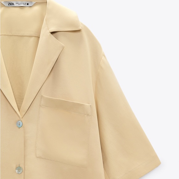 Zara | Tops | Zara 2pc Satin Effect Straight Leg Pants And Satin Shirt ...